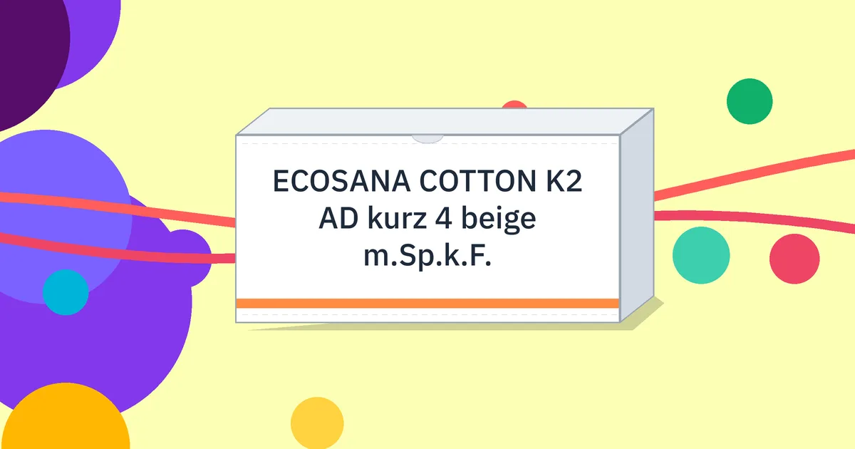 Symbolbild: Packung mit der Aufschrift ECOSANA COTTON K2 AD kurz 4 beige m.Sp.k.F. (PZN 16947836) – Verfügbarkeit und Bezug in Apotheken in Frankfurt am Main