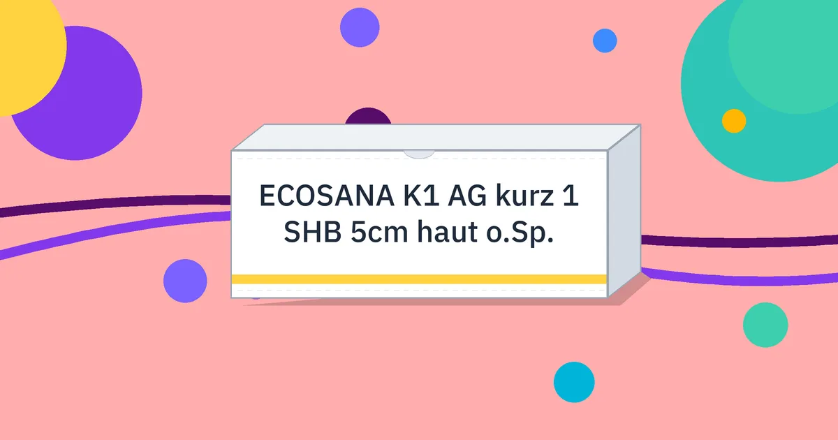 Symbolbild: Packung mit der Aufschrift ECOSANA K1 AG kurz 1 SHB 5cm haut o.Sp. (PZN 04726171) – Verfügbarkeit und Bezug in Apotheken in Frankfurt am Main