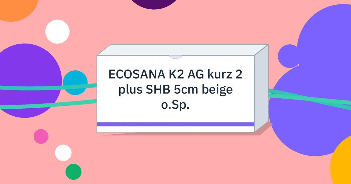 Symbolbild: Packung mit der Aufschrift ECOSANA K2 AG kurz 2 plus SHB 5cm beige o.Sp. (PZN 01394751) – Verfügbarkeit und Bezug in Apotheken in Frankfurt am Main