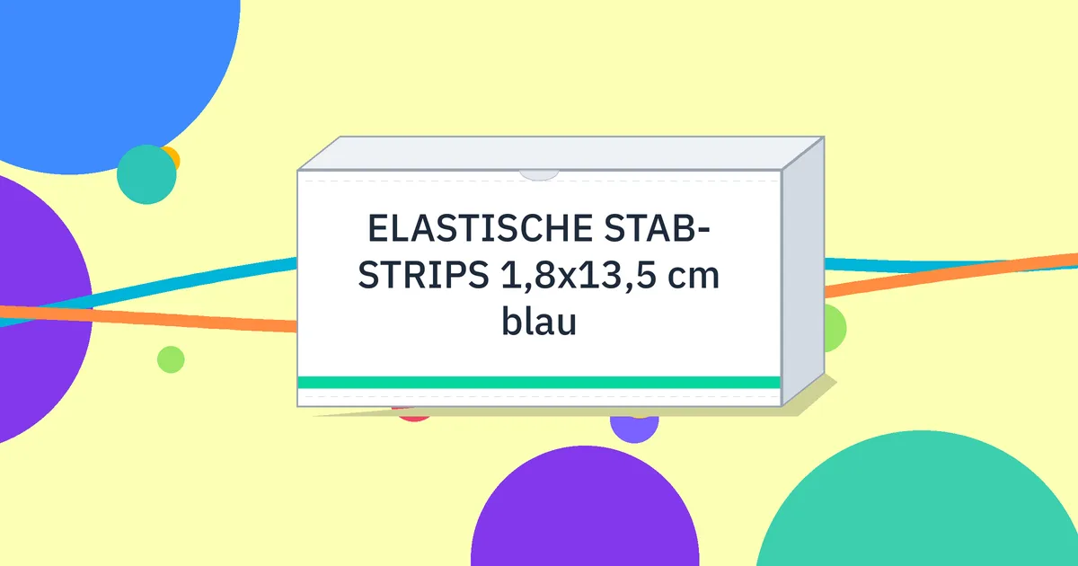 Symbolbild: Packung mit der Aufschrift ELASTISCHE STAB-STRIPS 1,8x13,5 cm blau (PZN 20096284) – Verfügbarkeit und Bezug in Apotheken in Frankfurt am Main