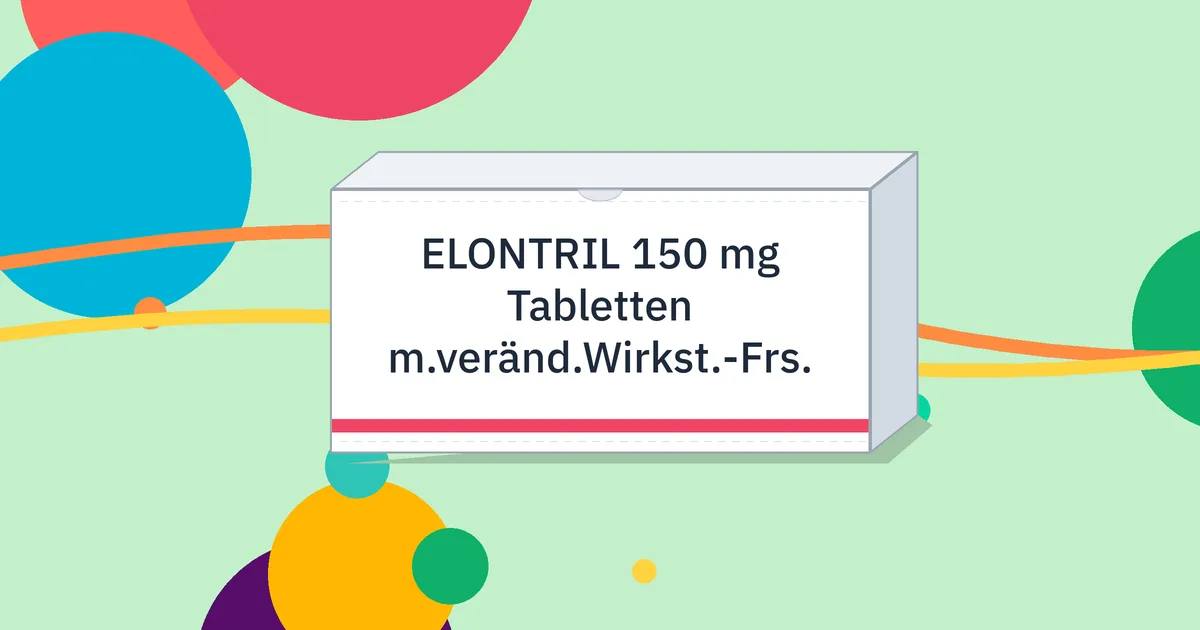 Symbolbild: Packung mit der Aufschrift ELONTRIL 150 mg Tabletten m.veränd.Wirkst.-Frs. (PZN 07266451) – Verfügbarkeit und Bezug in Apotheken in Frankfurt am Main