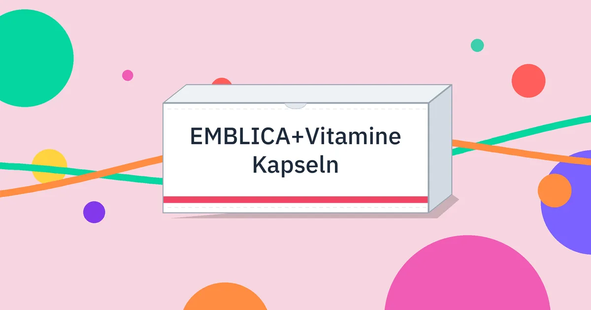 Symbolbild: Packung mit der Aufschrift EMBLICA+Vitamine Kapseln (PZN 09279529) – Verfügbarkeit und Bezug in Apotheken in Frankfurt am Main
