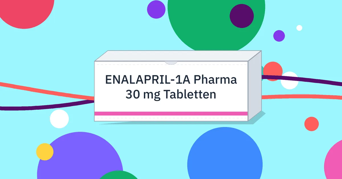 Symbolbild: Packung mit der Aufschrift ENALAPRIL-1A Pharma 30 mg Tabletten (PZN 13568624) – Verfügbarkeit und Bezug in Apotheken in Frankfurt am Main