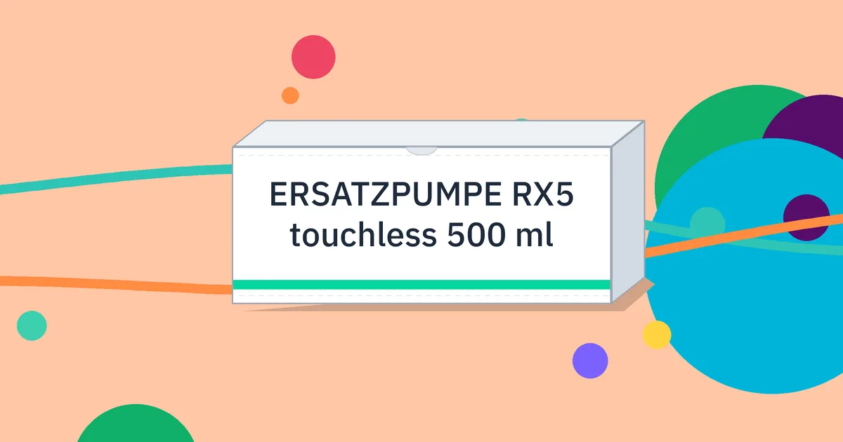Symbolbild: Packung mit der Aufschrift ERSATZPUMPE RX5 touchless 500 ml (PZN 16385516) – Verfügbarkeit und Bezug in Apotheken in Frankfurt am Main