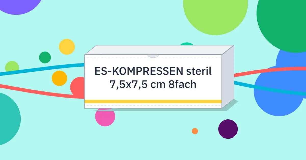 Symbolbild: Packung mit der Aufschrift ES-KOMPRESSEN steril 7,5x7,5 cm 8fach (PZN 13652939) – Verfügbarkeit und Bezug in Apotheken in Frankfurt am Main