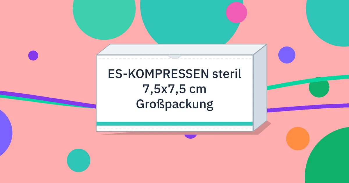 Symbolbild: Packung mit der Aufschrift ES-KOMPRESSEN steril 7,5x7,5 cm Großpackung (PZN 19700349) – Verfügbarkeit und Bezug in Apotheken in Frankfurt am Main