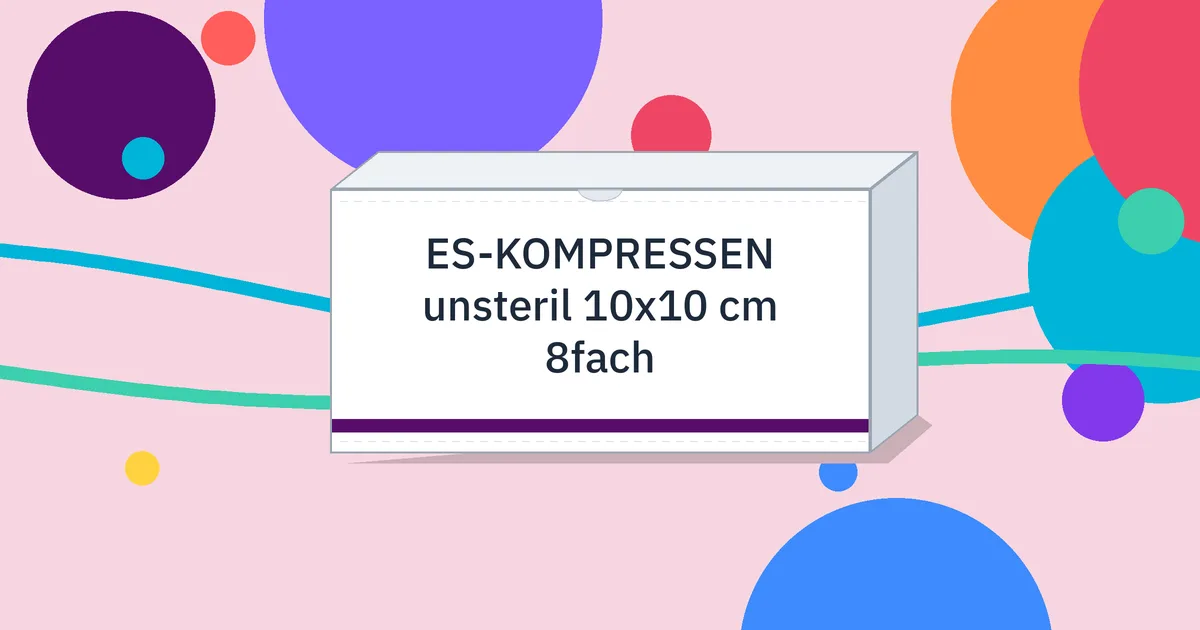 Symbolbild: Packung mit der Aufschrift ES-KOMPRESSEN unsteril 10x10 cm 8fach (PZN 07524522) – Verfügbarkeit und Bezug in Apotheken in Frankfurt am Main