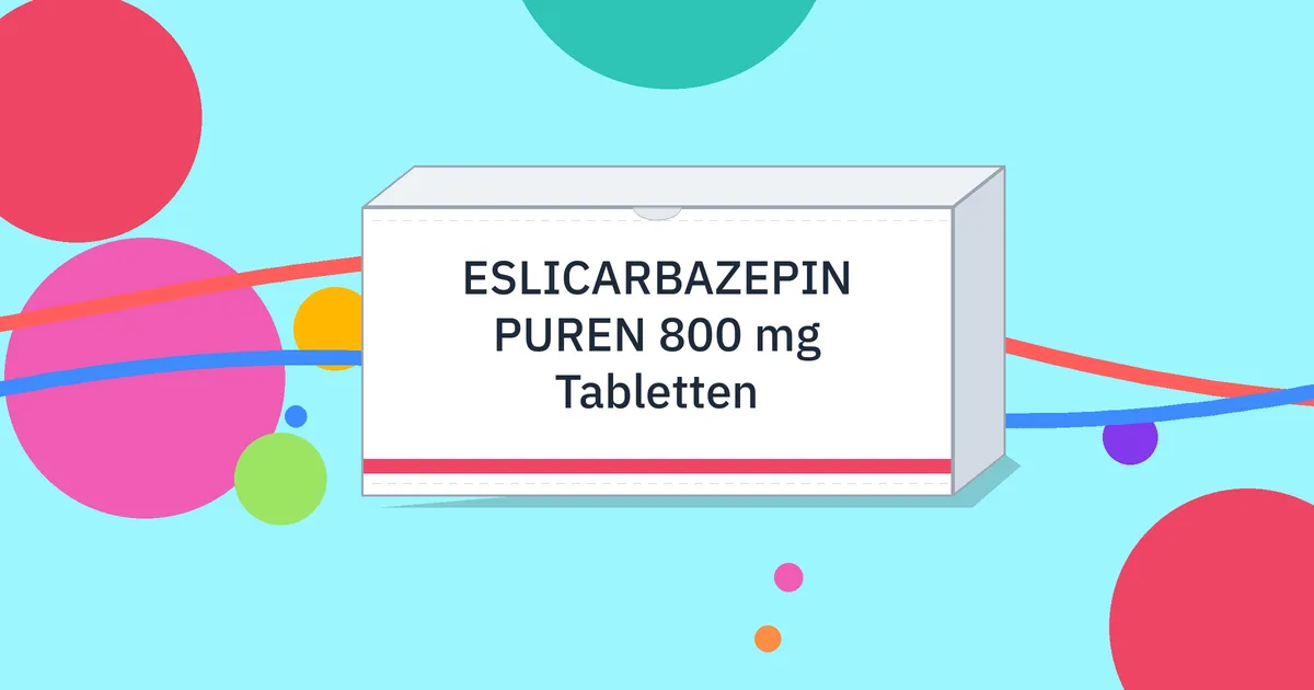 Symbolbild: Packung mit der Aufschrift ESLICARBAZEPIN PUREN 800 mg Tabletten (PZN 18737184) – Verfügbarkeit und Bezug in Apotheken in Frankfurt am Main