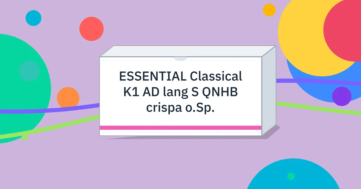 Symbolbild: Packung mit der Aufschrift ESSENTIAL Classical K1 AD lang S QNHB crispa o.Sp. (PZN 18866361) – Verfügbarkeit und Bezug in Apotheken in Frankfurt am Main