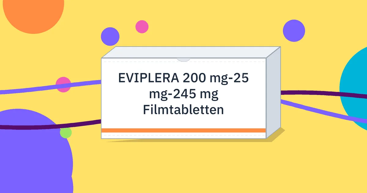 Symbolbild: Packung mit der Aufschrift EVIPLERA 200 mg-25 mg-245 mg Filmtabletten (PZN 13423245) – Verfügbarkeit und Bezug in Apotheken in Frankfurt am Main