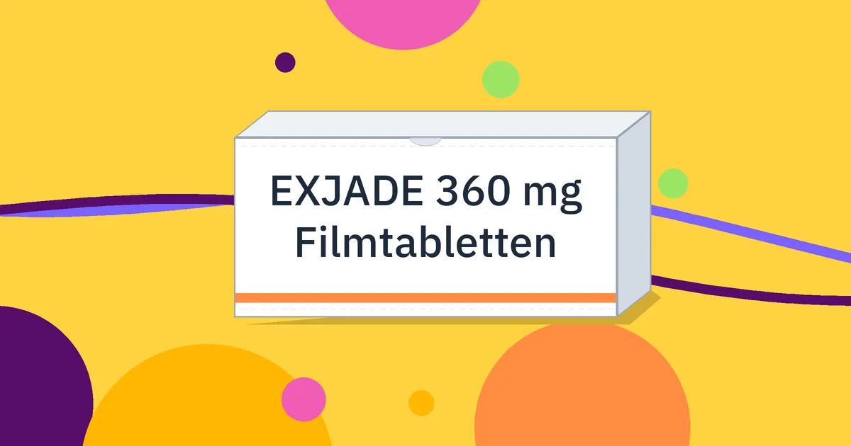 Symbolbild: Packung mit der Aufschrift EXJADE 360 mg Filmtabletten (PZN 13058426) – Verfügbarkeit und Bezug in Apotheken in Frankfurt am Main