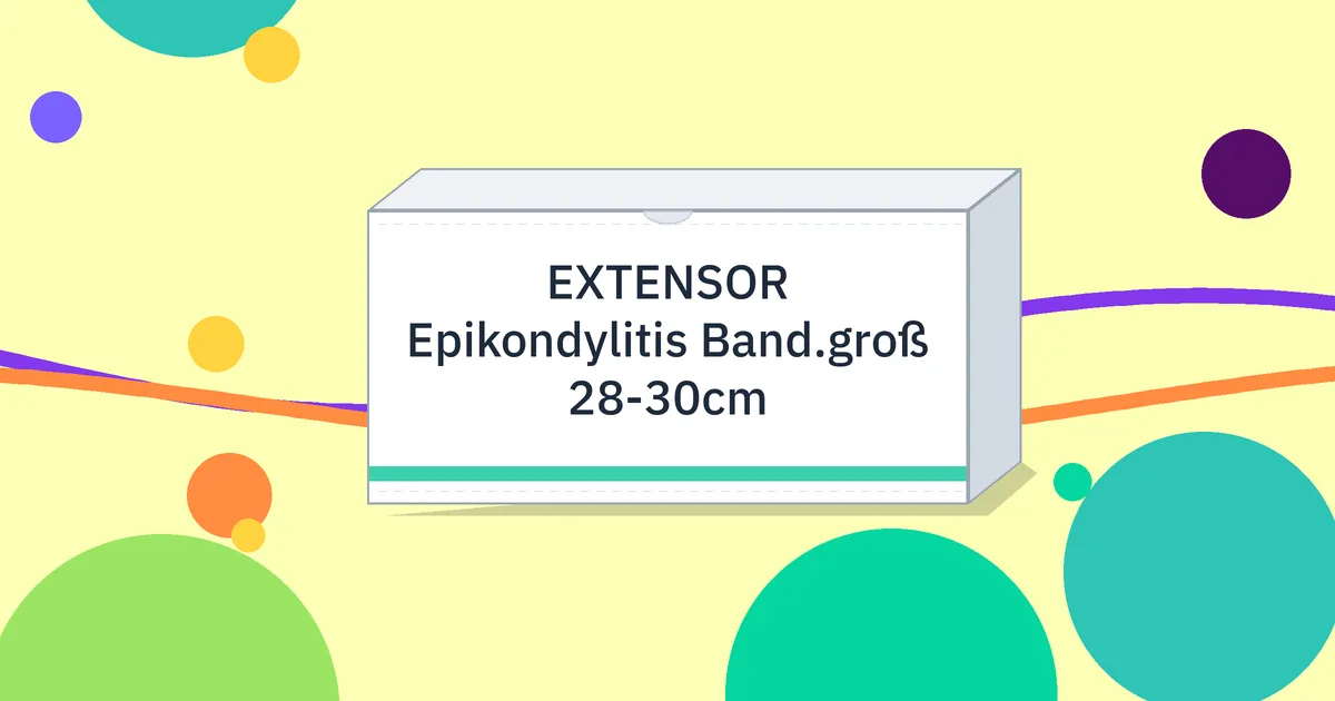 Symbolbild: Packung mit der Aufschrift EXTENSOR Epikondylitis Band.groß 28-30cm (PZN 04497799) – Verfügbarkeit und Bezug in Apotheken in Frankfurt am Main