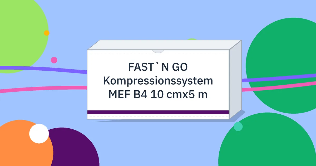 Symbolbild: Packung mit der Aufschrift FAST`N GO Kompressionssystem MEF B4 10 cmx5 m (PZN 15306561) – Verfügbarkeit und Bezug in Apotheken in Frankfurt am Main