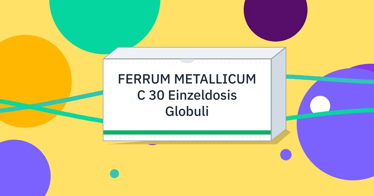 Symbolbild: Packung mit der Aufschrift FERRUM METALLICUM C 30 Einzeldosis Globuli (PZN 01543524) – Verfügbarkeit und Bezug in Apotheken in Frankfurt am Main