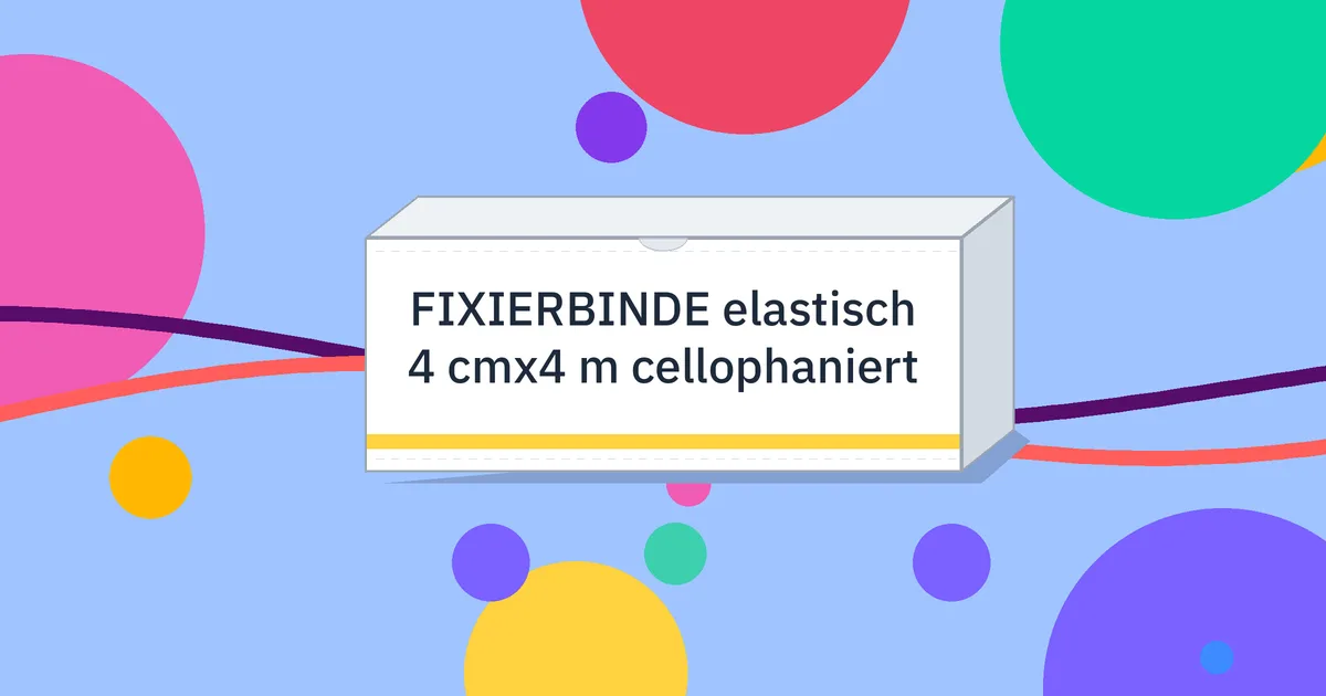Symbolbild: Packung mit der Aufschrift FIXIERBINDE elastisch 4 cmx4 m cellophaniert (PZN 12502735) – Verfügbarkeit und Bezug in Apotheken in Frankfurt am Main