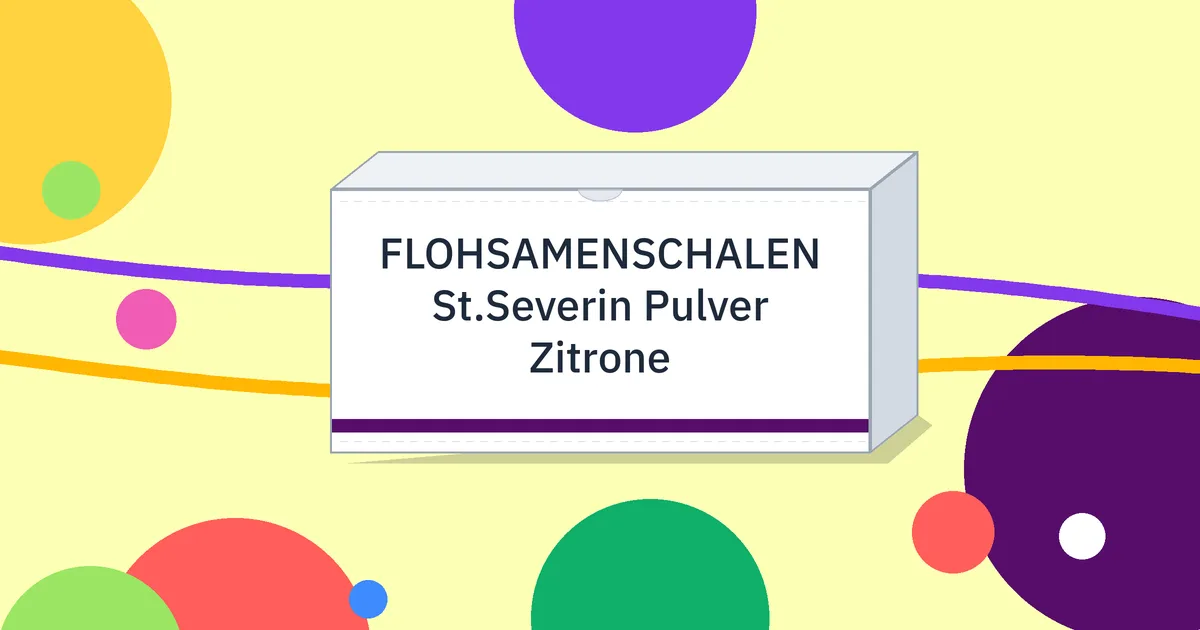 Symbolbild: Packung mit der Aufschrift FLOHSAMENSCHALEN St.Severin Pulver Zitrone (PZN 18008338) – Verfügbarkeit und Bezug in Apotheken in Frankfurt am Main