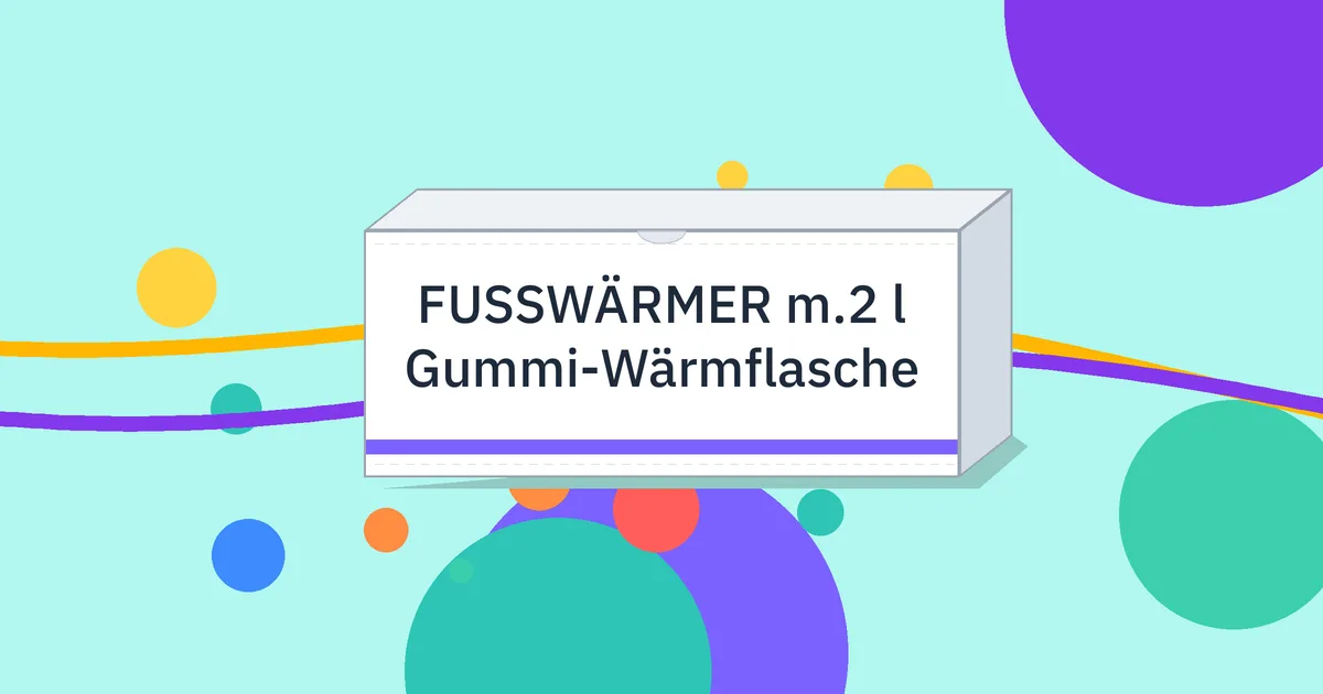 Symbolbild: Packung mit der Aufschrift FUSSWÄRMER m.2 l Gummi-Wärmflasche (PZN 00816517) – Verfügbarkeit und Bezug in Apotheken in Frankfurt am Main