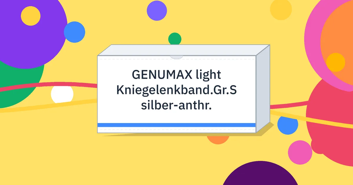 Symbolbild: Packung mit der Aufschrift GENUMAX light Kniegelenkband.Gr.S silber-anthr. (PZN 11097422) – Verfügbarkeit und Bezug in Apotheken in Frankfurt am Main