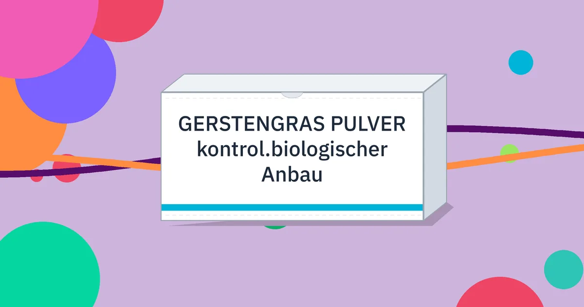 Symbolbild: Packung mit der Aufschrift GERSTENGRAS PULVER kontrol.biologischer Anbau (PZN 01452690) – Verfügbarkeit und Bezug in Apotheken in Frankfurt am Main