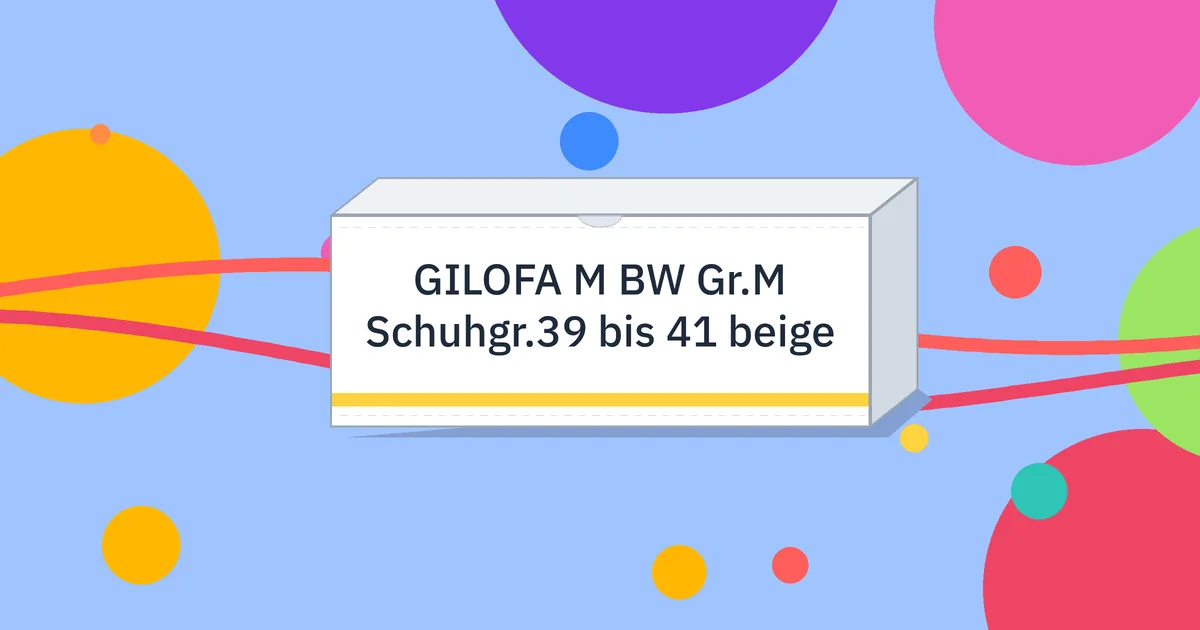 Symbolbild: Packung mit der Aufschrift GILOFA M BW Gr.M Schuhgr.39 bis 41 beige (PZN 16724734) – Verfügbarkeit und Bezug in Apotheken in Frankfurt am Main
