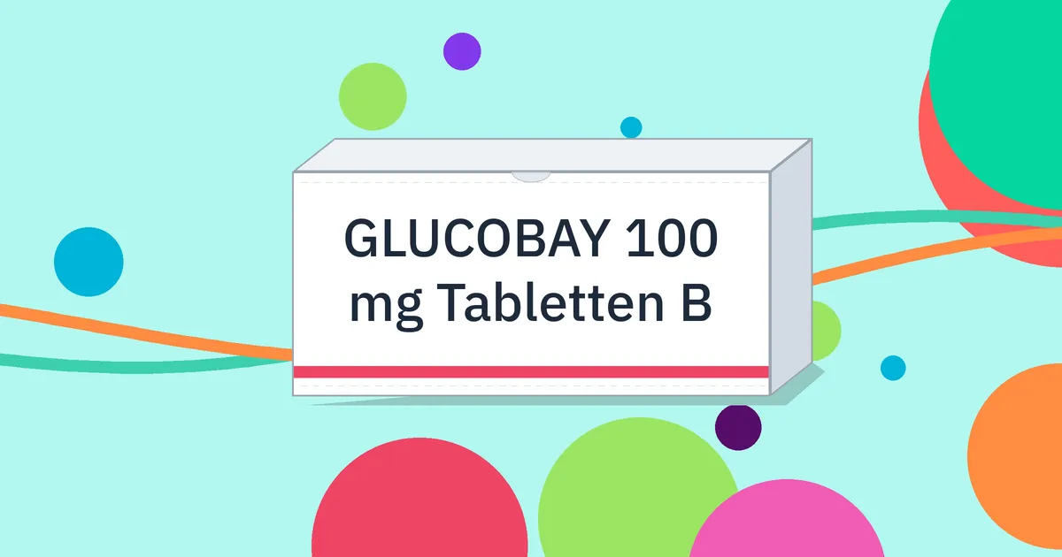 Symbolbild: Packung mit der Aufschrift GLUCOBAY 100 mg Tabletten B (PZN 08922153) – Verfügbarkeit und Bezug in Apotheken in Frankfurt am Main