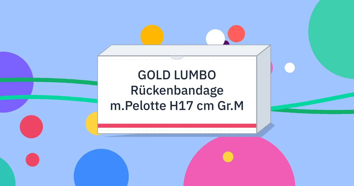 Symbolbild: Packung mit der Aufschrift GOLD LUMBO Rückenbandage m.Pelotte H17 cm Gr.M (PZN 19133689) – Verfügbarkeit und Bezug in Apotheken in Frankfurt am Main