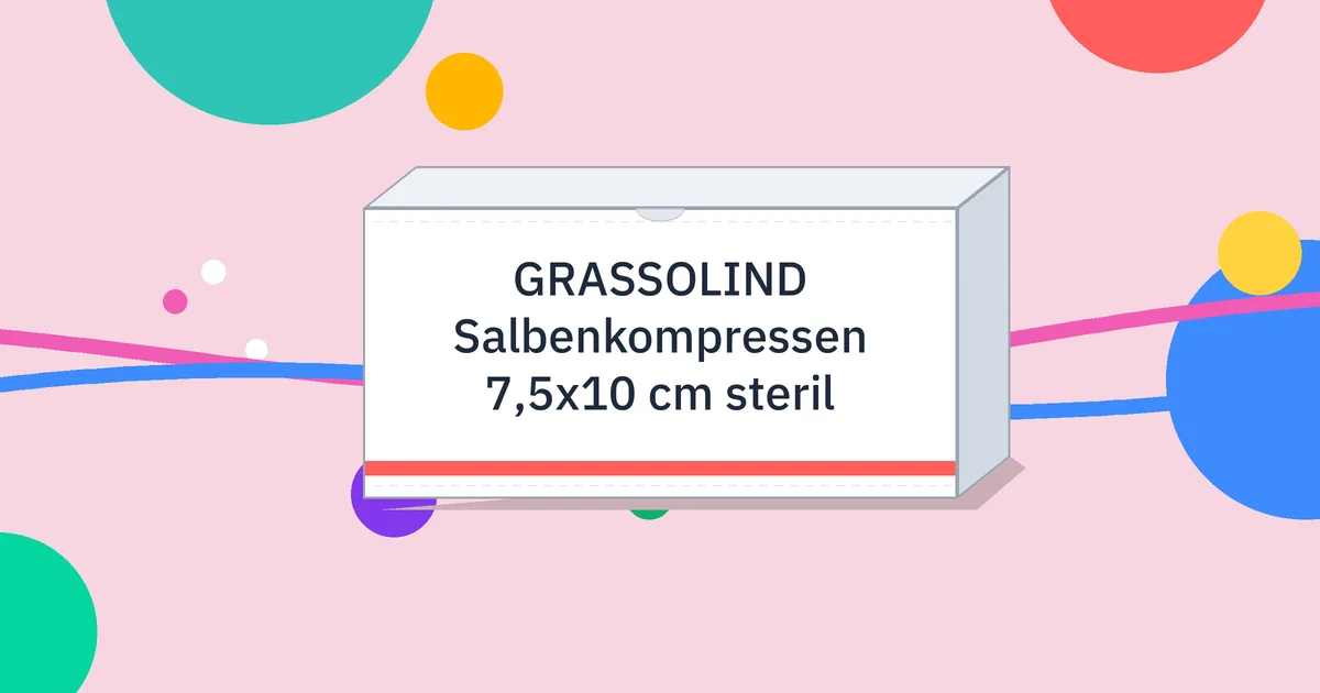 Symbolbild: Packung mit der Aufschrift GRASSOLIND Salbenkompressen 7,5x10 cm steril (PZN 04460336) – Verfügbarkeit und Bezug in Apotheken in Frankfurt am Main