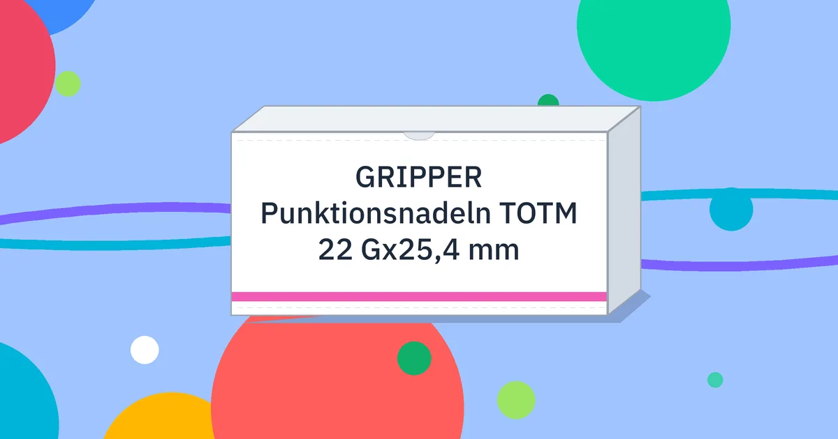 Symbolbild: Packung mit der Aufschrift GRIPPER Punktionsnadeln TOTM 22 Gx25,4 mm (PZN 00435620) – Verfügbarkeit und Bezug in Apotheken in Frankfurt am Main