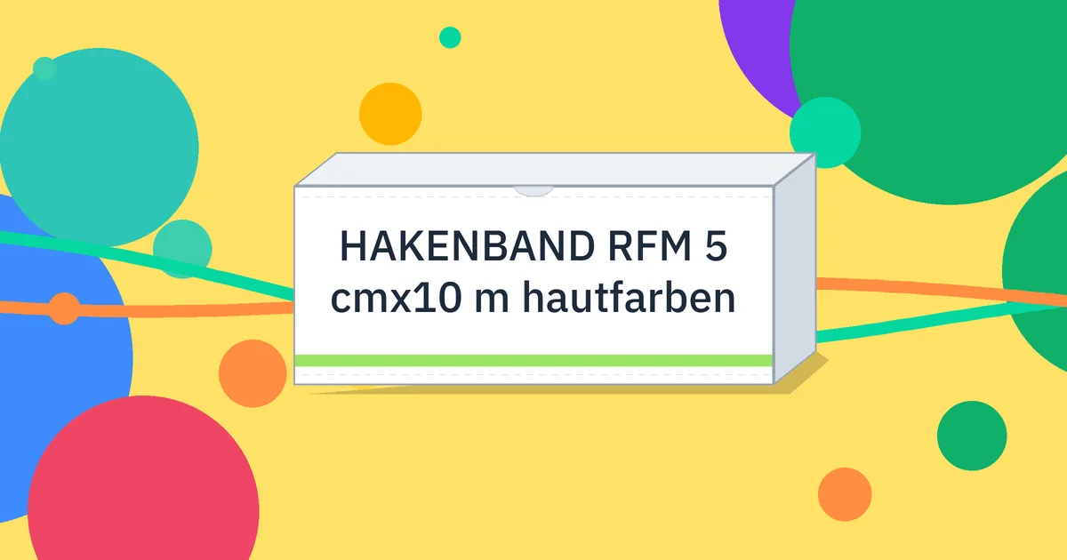 Symbolbild: Packung mit der Aufschrift HAKENBAND RFM 5 cmx10 m hautfarben (PZN 06490488) – Verfügbarkeit und Bezug in Apotheken in Frankfurt am Main