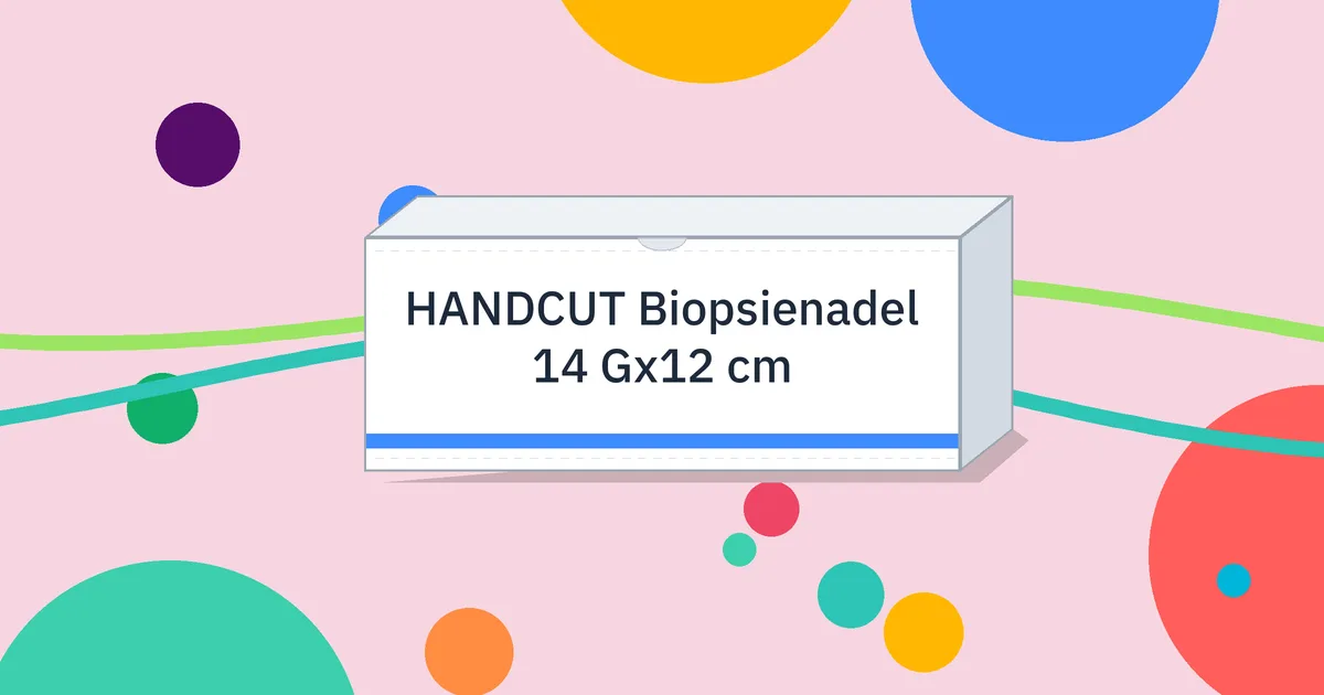 Symbolbild: Packung mit der Aufschrift HANDCUT Biopsienadel 14 Gx12 cm (PZN 16921541) – Verfügbarkeit und Bezug in Apotheken in Frankfurt am Main