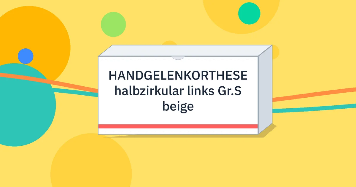 Symbolbild: Packung mit der Aufschrift HANDGELENKORTHESE halbzirkular links Gr.S beige (PZN 09114834) – Verfügbarkeit und Bezug in Apotheken in Frankfurt am Main