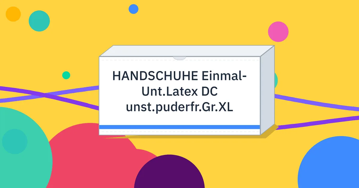 Symbolbild: Packung mit der Aufschrift HANDSCHUHE Einmal-Unt.Latex DC unst.puderfr.Gr.XL (PZN 09671055) – Verfügbarkeit und Bezug in Apotheken in Frankfurt am Main