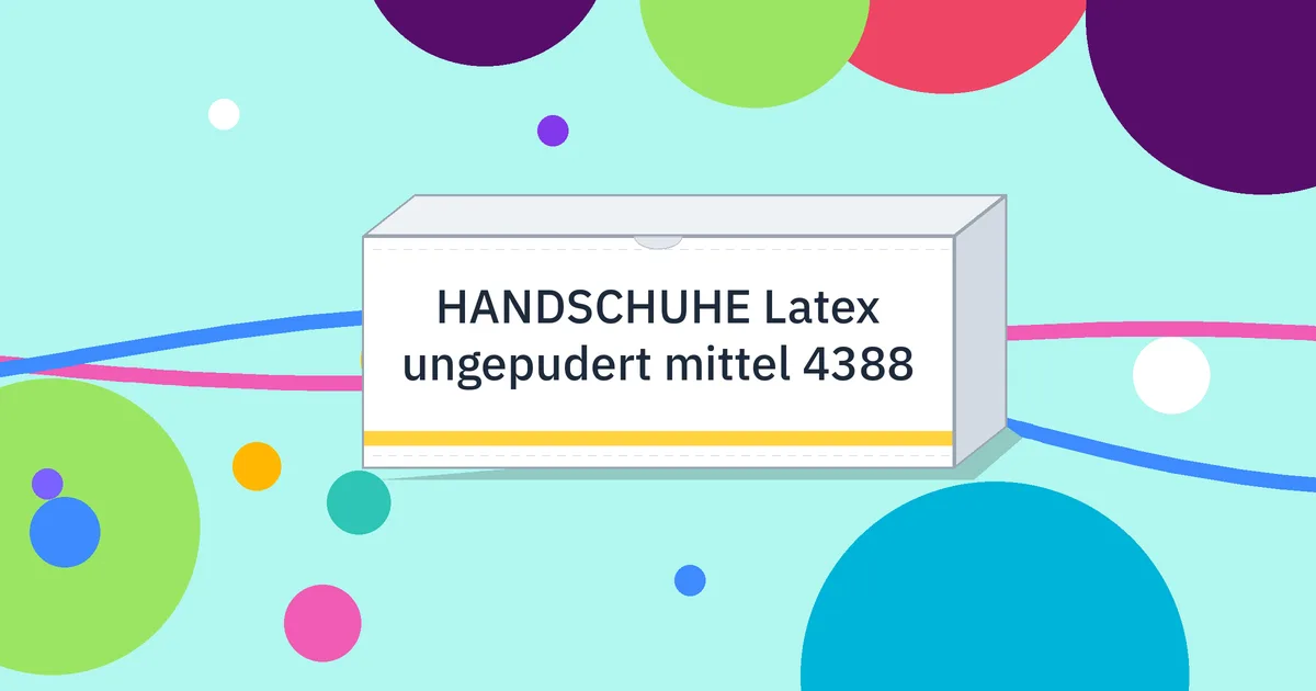 Symbolbild: Packung mit der Aufschrift HANDSCHUHE Latex ungepudert mittel 4388 (PZN 00623818) – Verfügbarkeit und Bezug in Apotheken in Frankfurt am Main