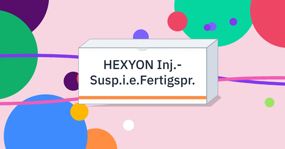 Symbolbild: Packung mit der Aufschrift HEXYON Inj.-Susp.i.e.Fertigspr. (PZN 17215851) – Verfügbarkeit und Bezug in Apotheken in Frankfurt am Main
