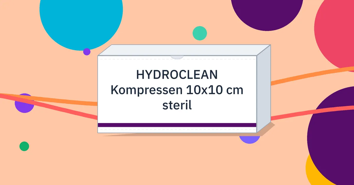 Symbolbild: Packung mit der Aufschrift HYDROCLEAN Kompressen 10x10 cm steril (PZN 18152578) – Verfügbarkeit und Bezug in Apotheken in Frankfurt am Main