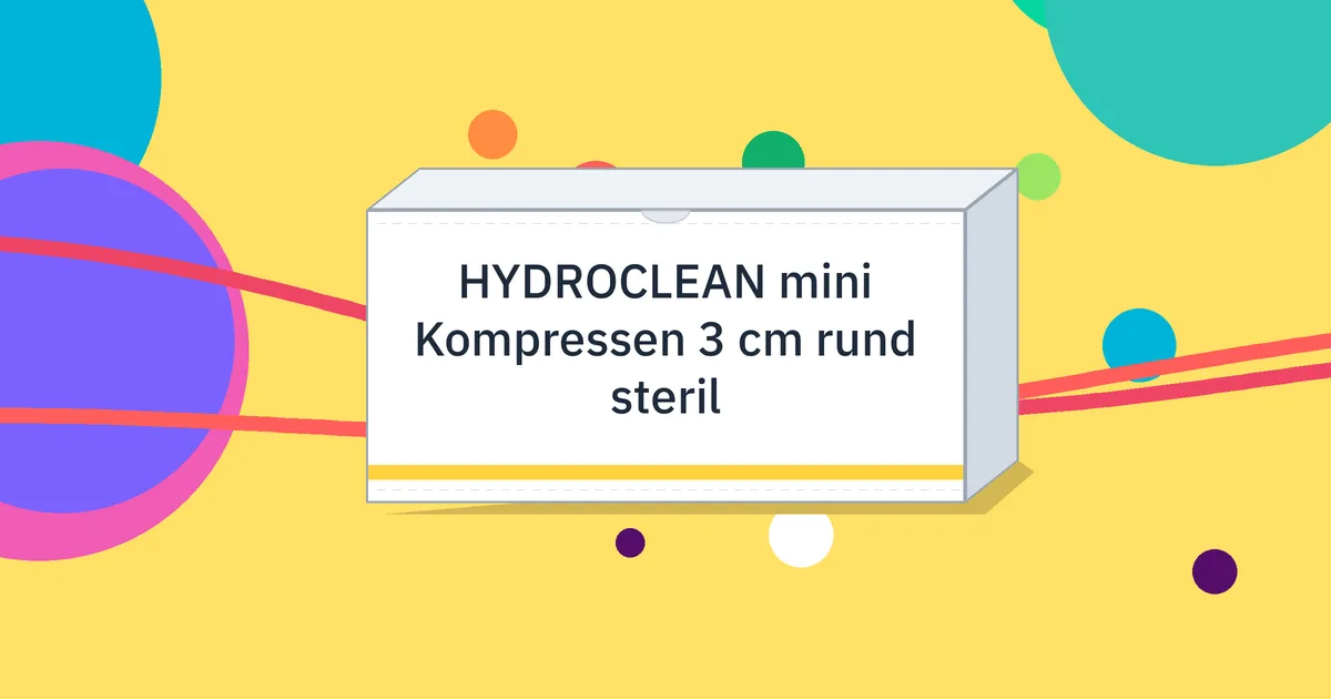 Symbolbild: Packung mit der Aufschrift HYDROCLEAN mini Kompressen 3 cm rund steril (PZN 17907891) – Verfügbarkeit und Bezug in Apotheken in Frankfurt am Main
