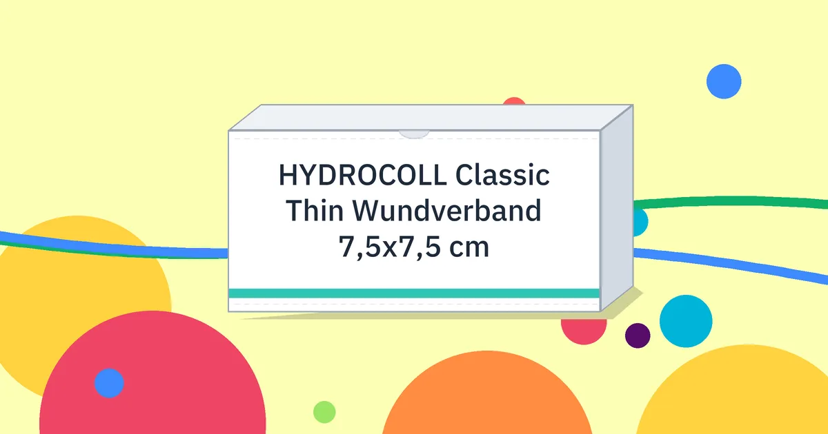 Symbolbild: Packung mit der Aufschrift HYDROCOLL Classic Thin Wundverband 7,5x7,5 cm (PZN 20124193) – Verfügbarkeit und Bezug in Apotheken in Frankfurt am Main