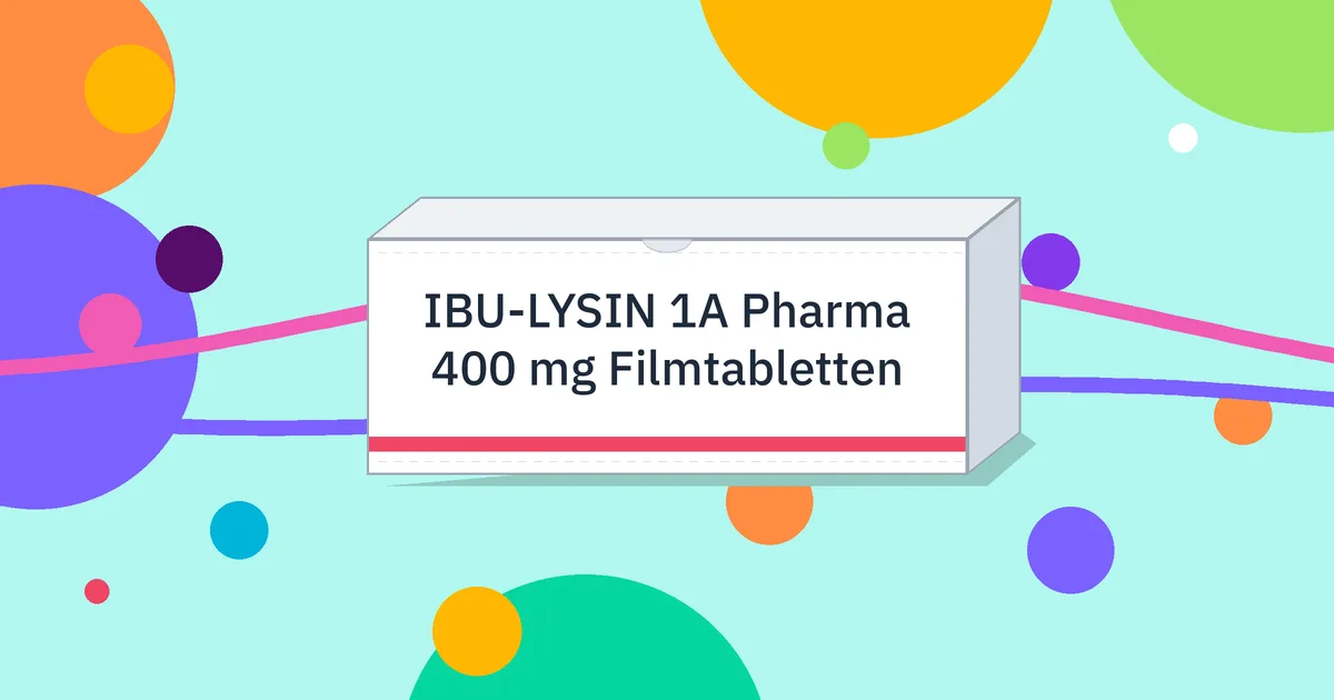 Symbolbild: Packung mit der Aufschrift IBU-LYSIN 1A Pharma 400 mg Filmtabletten (PZN 15743793) – Verfügbarkeit und Bezug in Apotheken in Frankfurt am Main