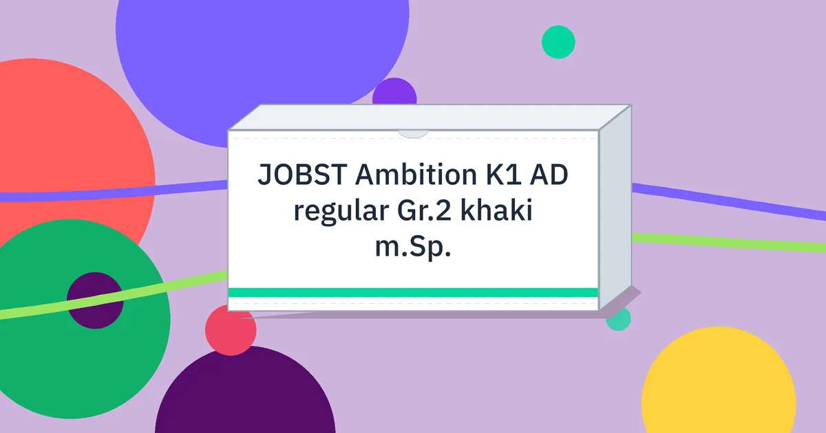 Symbolbild: Packung mit der Aufschrift JOBST Ambition K1 AD regular Gr.2 khaki m.Sp. (PZN 11020230) – Verfügbarkeit und Bezug in Apotheken in Frankfurt am Main