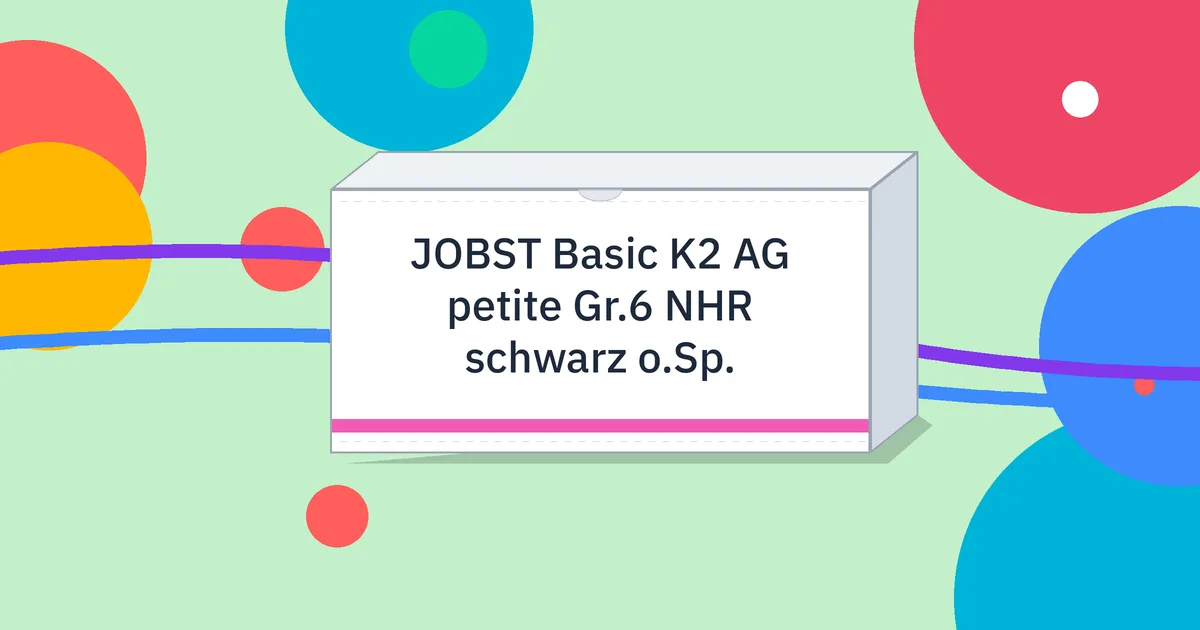 Symbolbild: Packung mit der Aufschrift JOBST Basic K2 AG petite Gr.6 NHR schwarz o.Sp. (PZN 15311326) – Verfügbarkeit und Bezug in Apotheken in Frankfurt am Main
