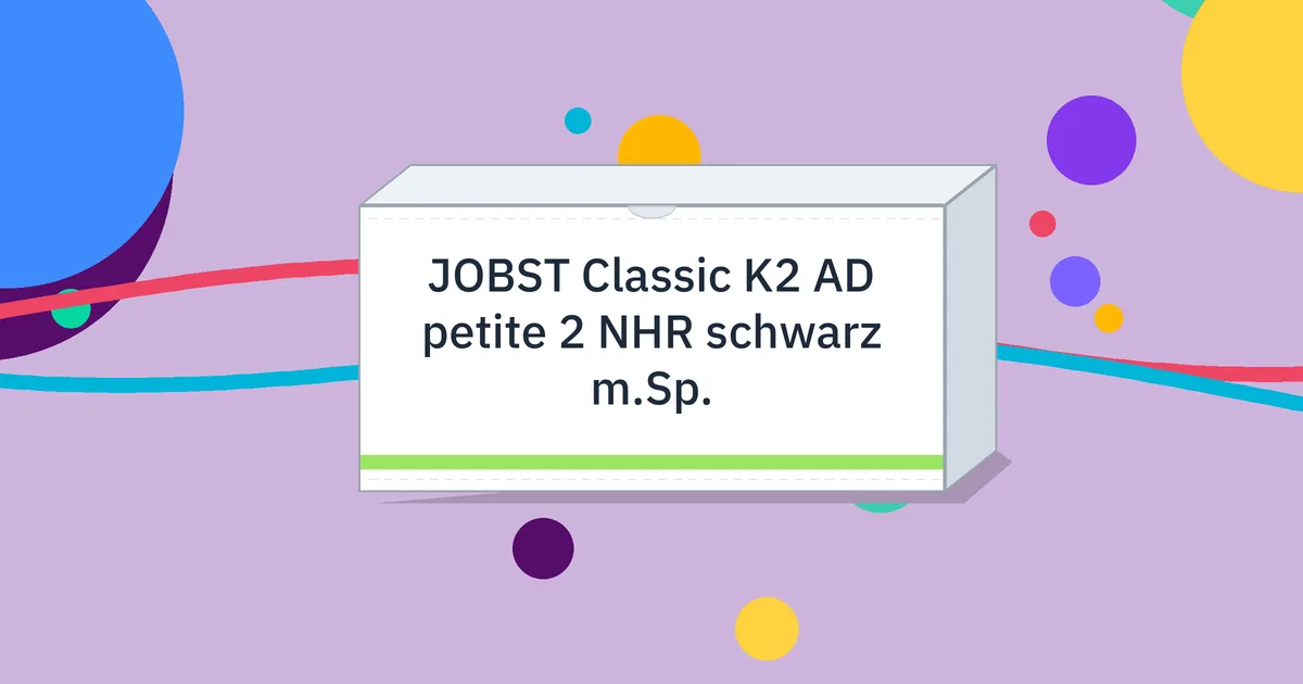 Symbolbild: Packung mit der Aufschrift JOBST Classic K2 AD petite 2 NHR schwarz m.Sp. (PZN 13061144) – Verfügbarkeit und Bezug in Apotheken in Frankfurt am Main