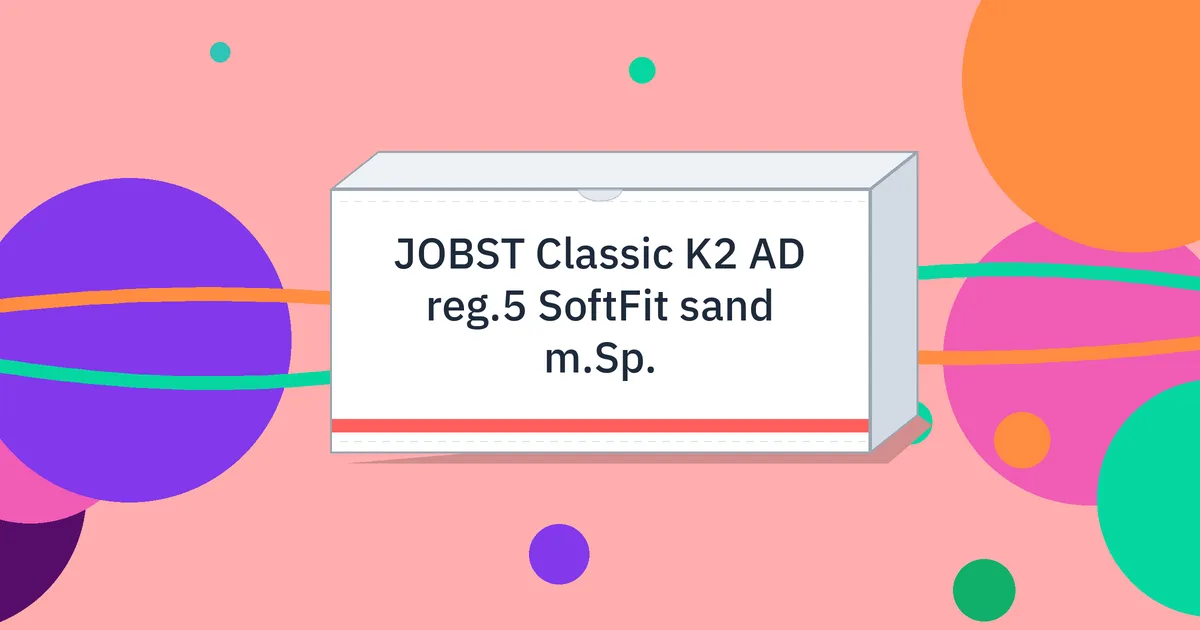 Symbolbild: Packung mit der Aufschrift JOBST Classic K2 AD reg.5 SoftFit sand m.Sp. (PZN 14222112) – Verfügbarkeit und Bezug in Apotheken in Frankfurt am Main