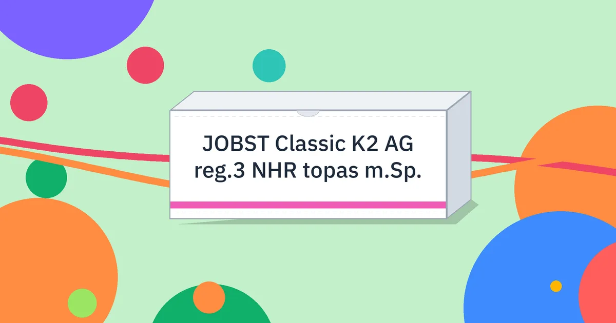 Symbolbild: Packung mit der Aufschrift JOBST Classic K2 AG reg.3 NHR topas m.Sp. (PZN 13063640) – Verfügbarkeit und Bezug in Apotheken in Frankfurt am Main