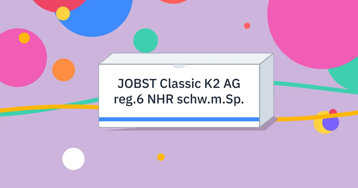 Symbolbild: Packung mit der Aufschrift JOBST Classic K2 AG reg.6 NHR schw.m.Sp. (PZN 11271995) – Verfügbarkeit und Bezug in Apotheken in Frankfurt am Main