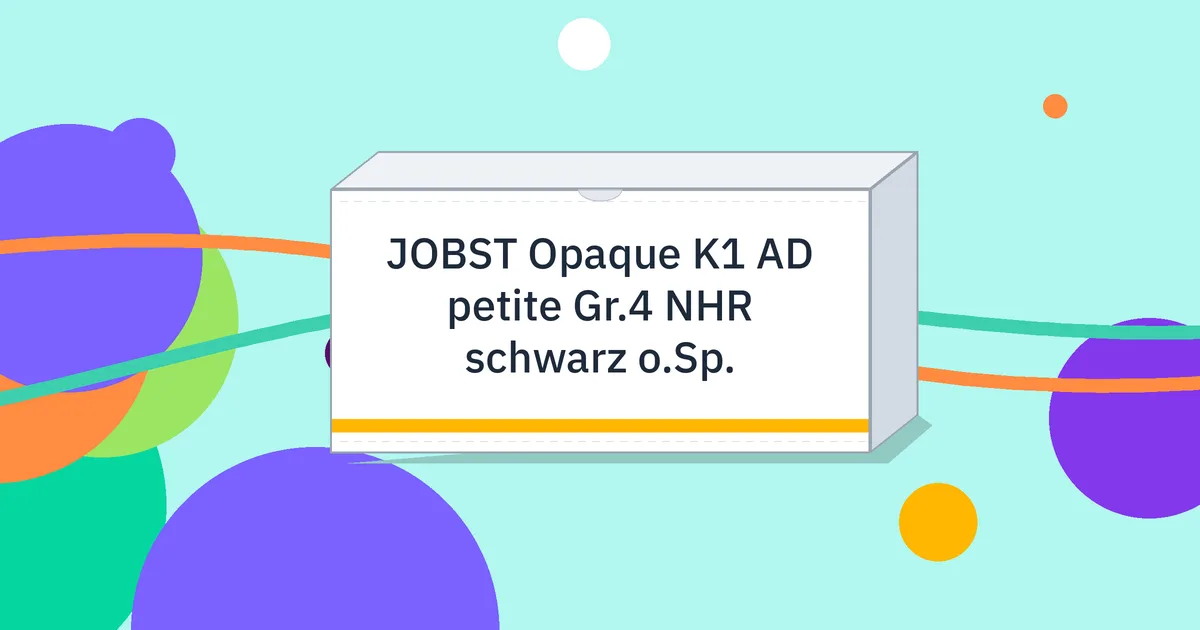 Symbolbild: Packung mit der Aufschrift JOBST Opaque K1 AD petite Gr.4 NHR schwarz o.Sp. (PZN 13080236) – Verfügbarkeit und Bezug in Apotheken in Frankfurt am Main
