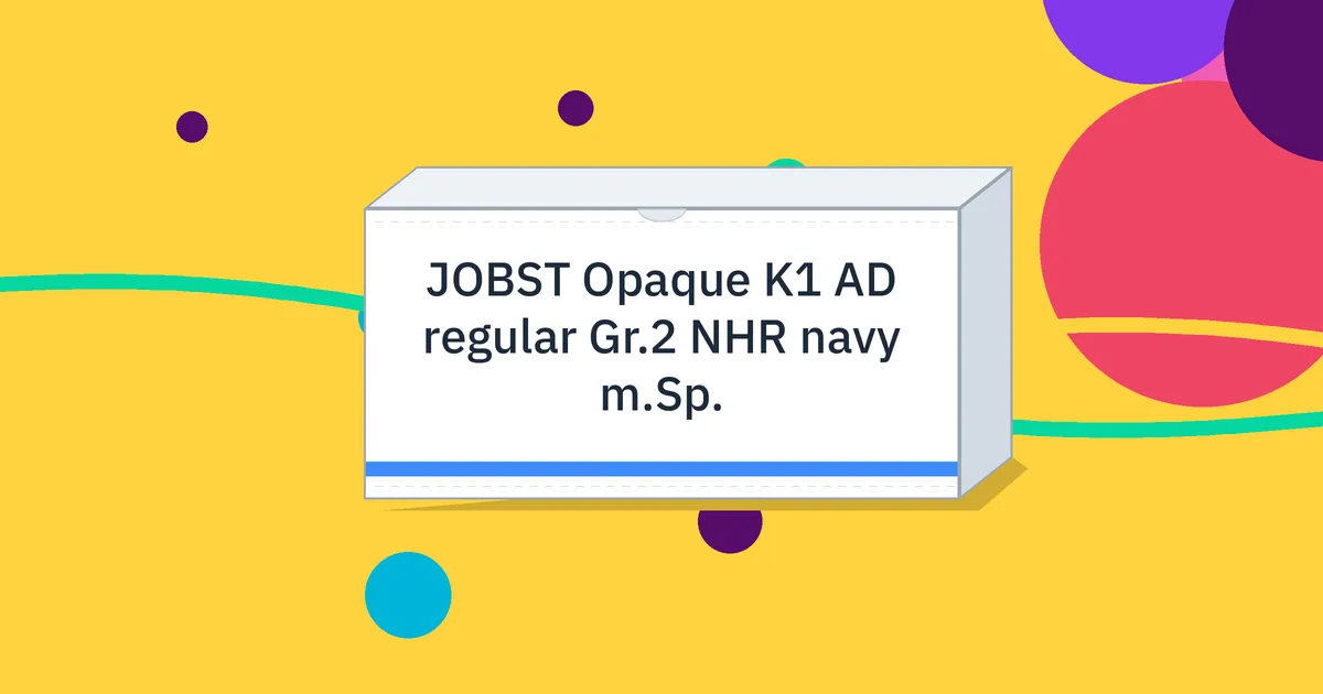 Symbolbild: Packung mit der Aufschrift JOBST Opaque K1 AD regular Gr.2 NHR navy m.Sp. (PZN 13081247) – Verfügbarkeit und Bezug in Apotheken in Frankfurt am Main