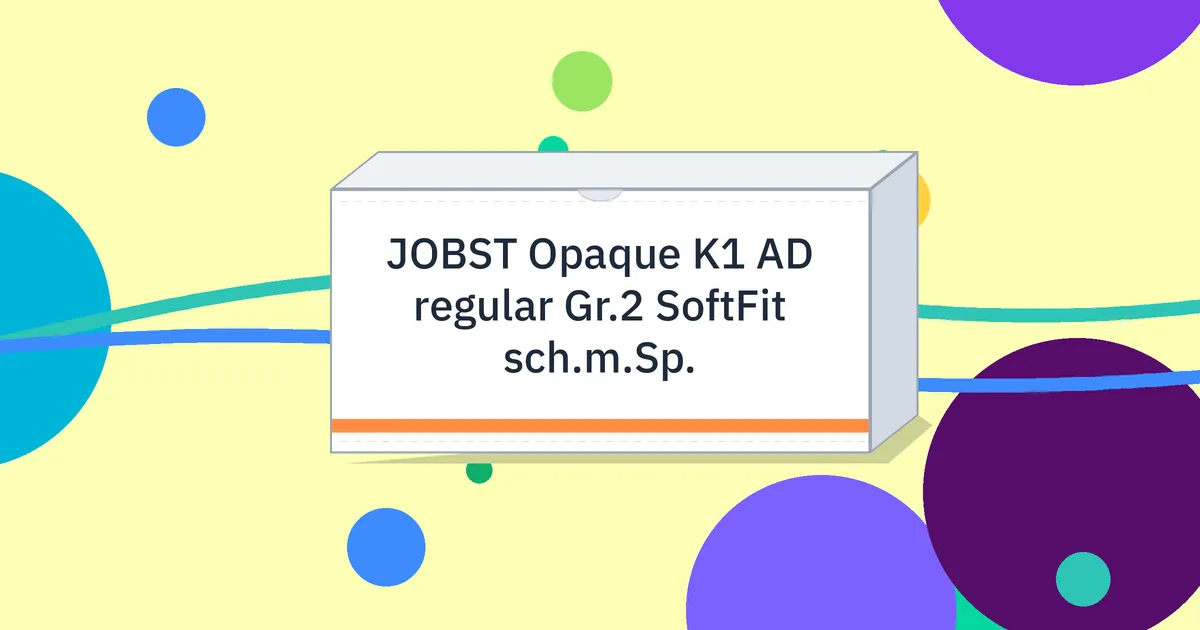 Symbolbild: Packung mit der Aufschrift JOBST Opaque K1 AD regular Gr.2 SoftFit sch.m.Sp. (PZN 13082040) – Verfügbarkeit und Bezug in Apotheken in Frankfurt am Main