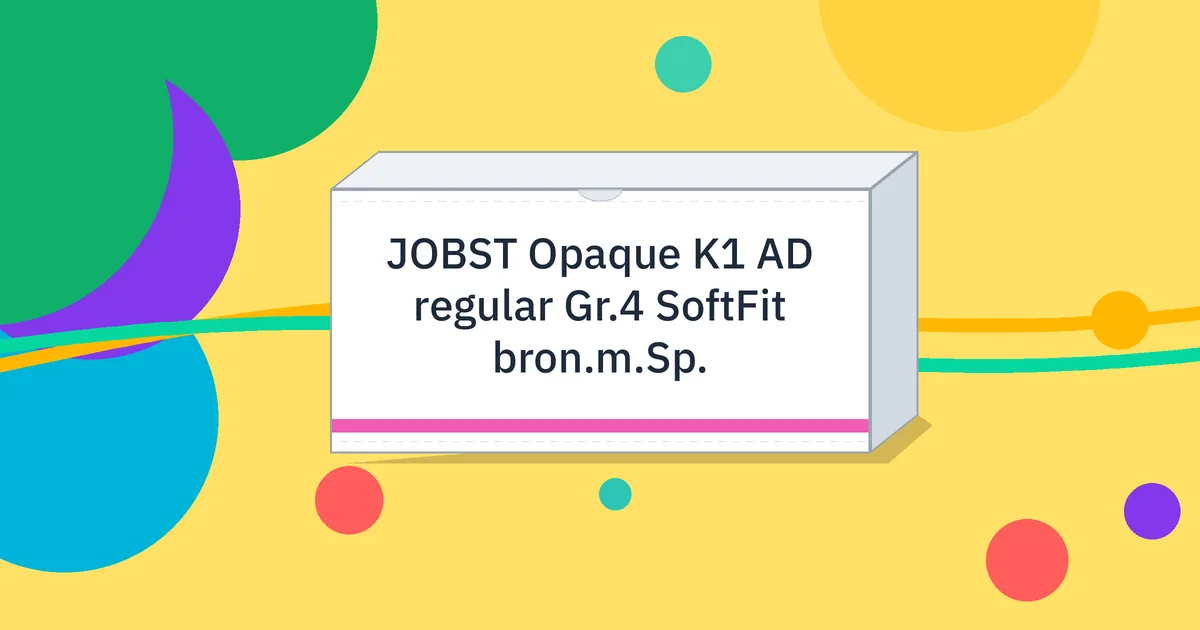 Symbolbild: Packung mit der Aufschrift JOBST Opaque K1 AD regular Gr.4 SoftFit bron.m.Sp. (PZN 13081632) – Verfügbarkeit und Bezug in Apotheken in Frankfurt am Main
