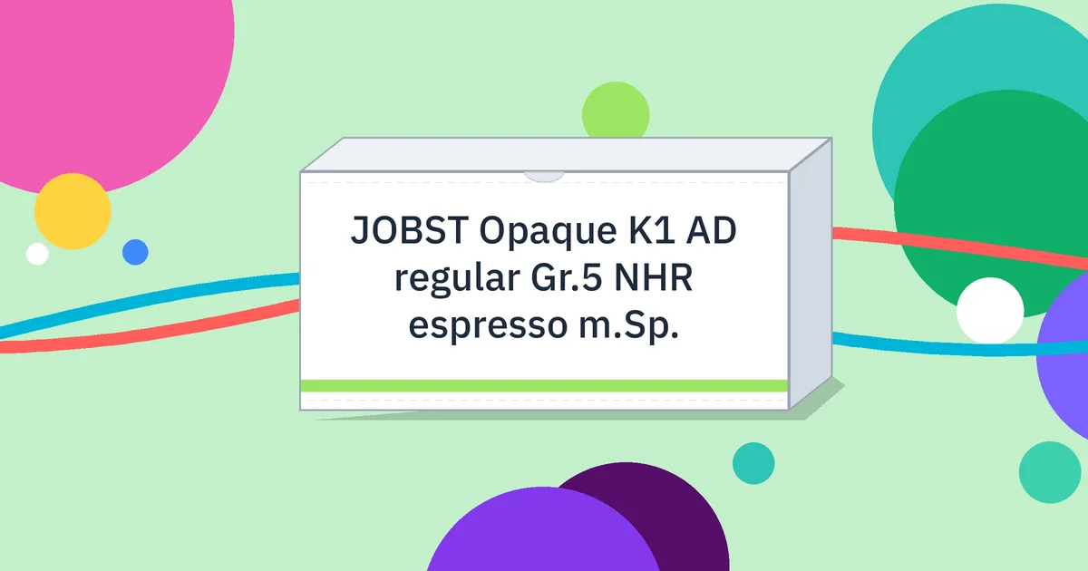Symbolbild: Packung mit der Aufschrift JOBST Opaque K1 AD regular Gr.5 NHR espresso m.Sp. (PZN 16263339) – Verfügbarkeit und Bezug in Apotheken in Frankfurt am Main