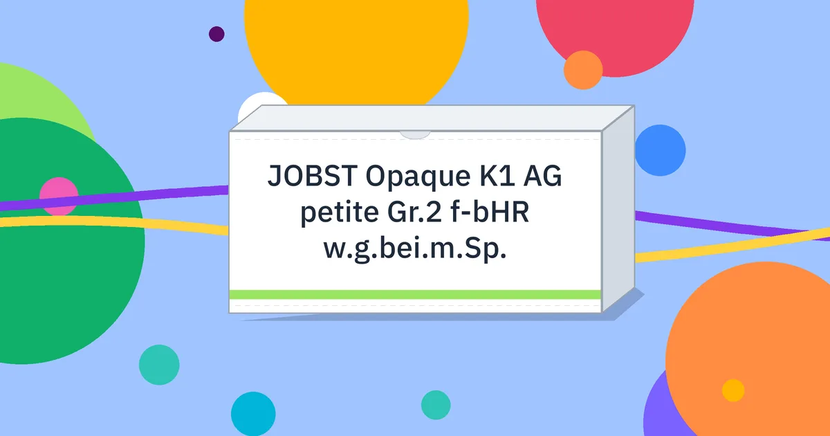 Symbolbild: Packung mit der Aufschrift JOBST Opaque K1 AG petite Gr.2 f-bHR w.g.bei.m.Sp. (PZN 16269098) – Verfügbarkeit und Bezug in Apotheken in Frankfurt am Main